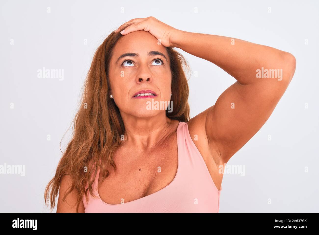 Middle Age Mature Woman Standing Over White Isolated Background