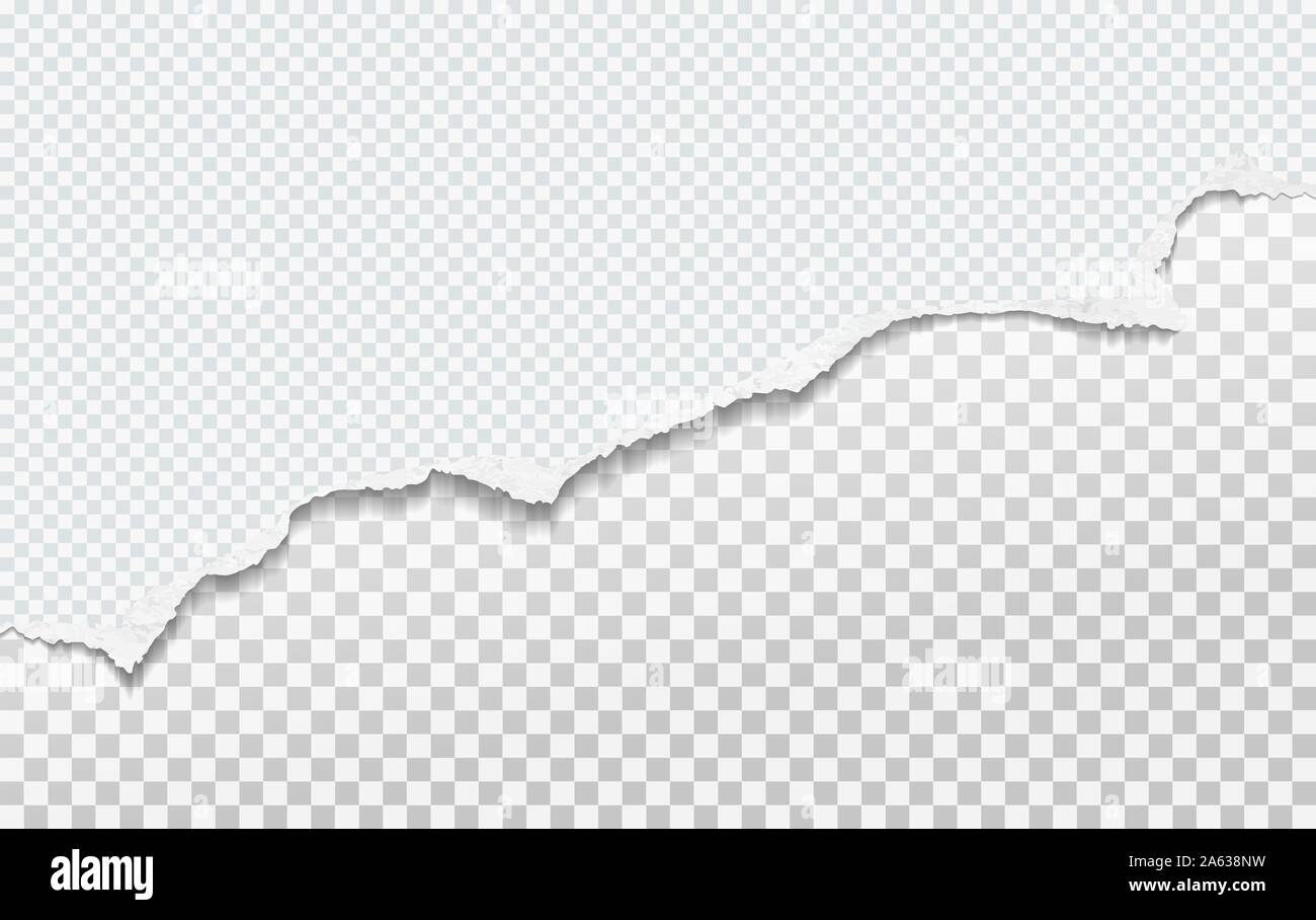 Piece of torn, ripped diagonal paper strip with soft shadow is on white ...