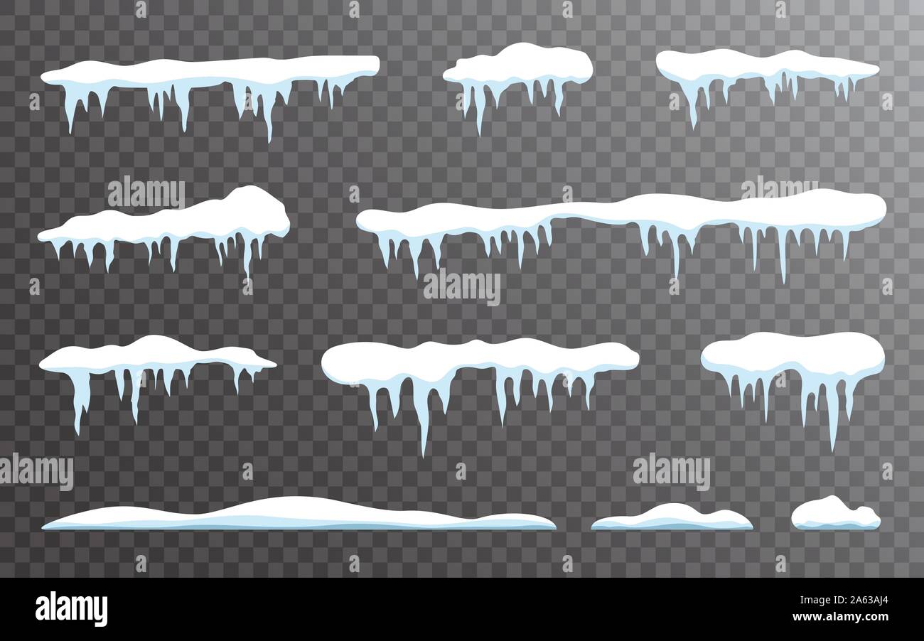 Snow icicles set on transparent backdrop. Snow caps collection ...
