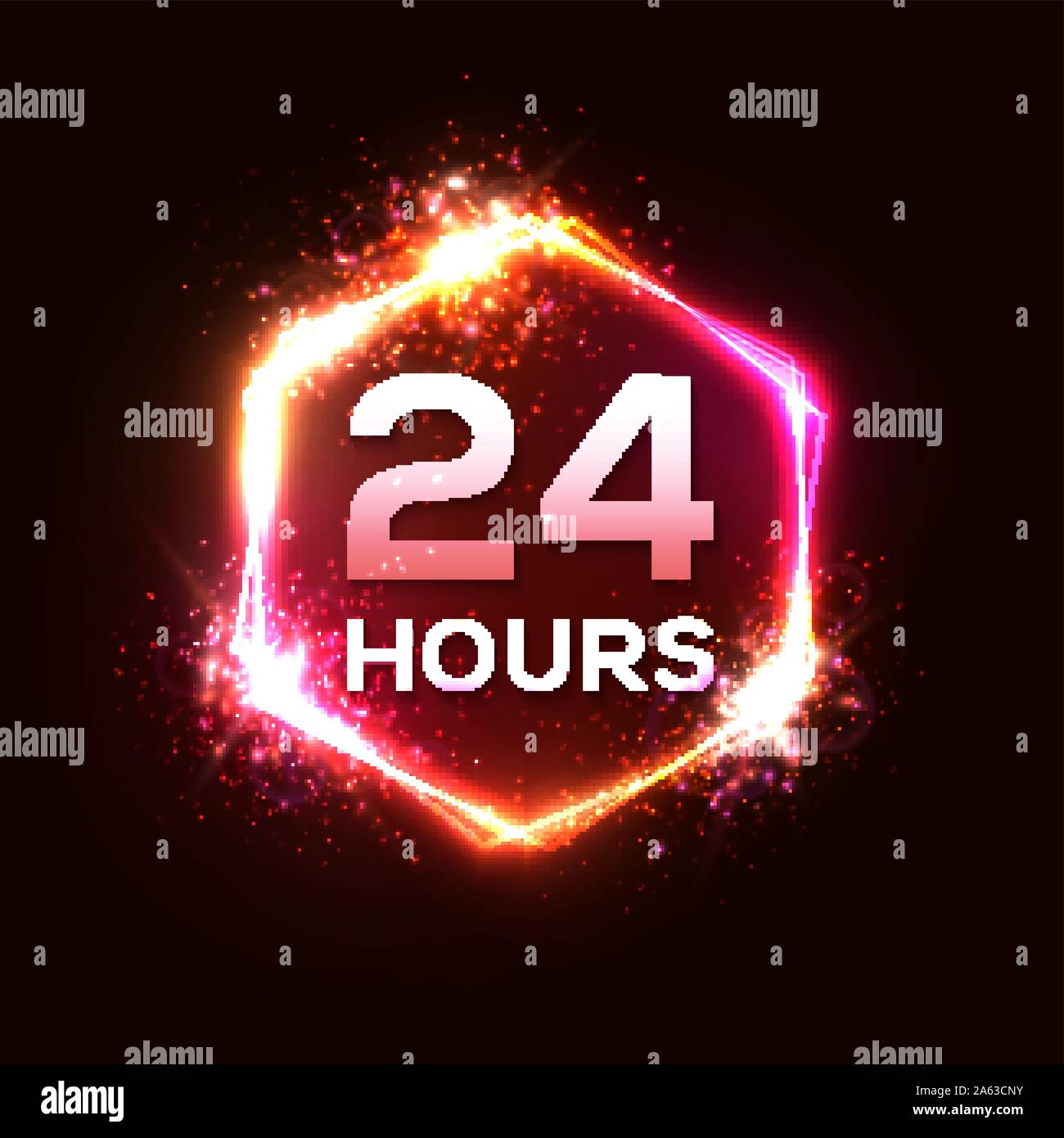 24 hours neon sign. Open light banner design Stock Vector Image & Art ...