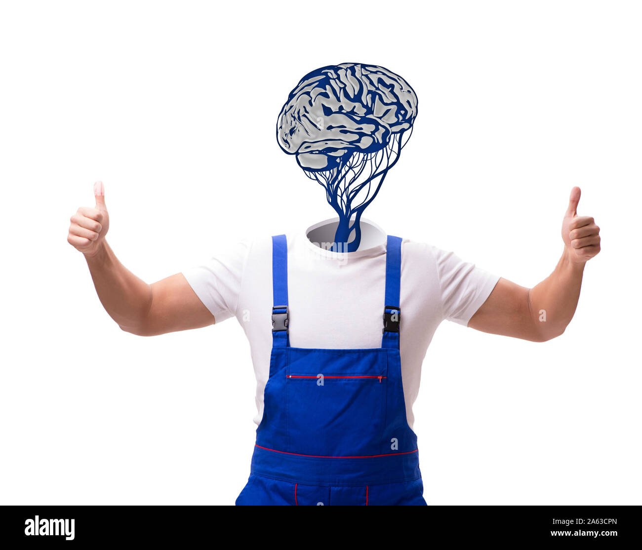 The worker with brain in robotics and automation concept Stock Photo ...