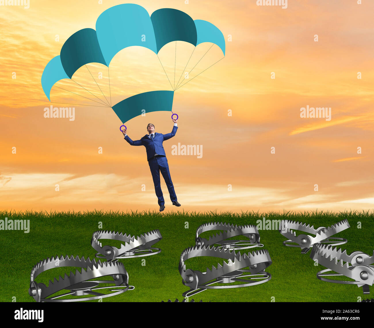 The businessman falling into trap on parachute Stock Photo - Alamy