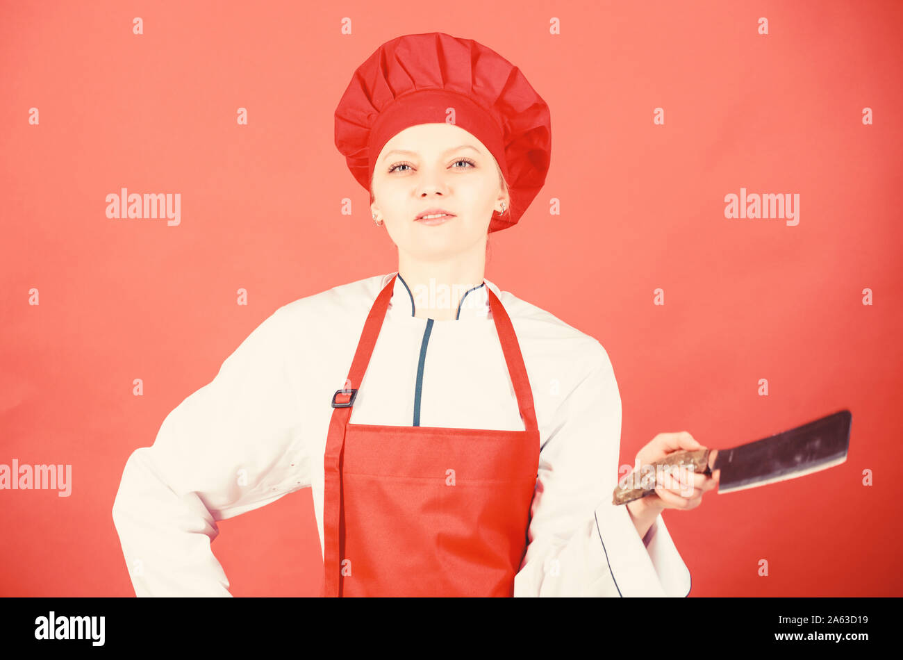 Housewife with cooking knife. professional chef in kitchen. Cuisine ...