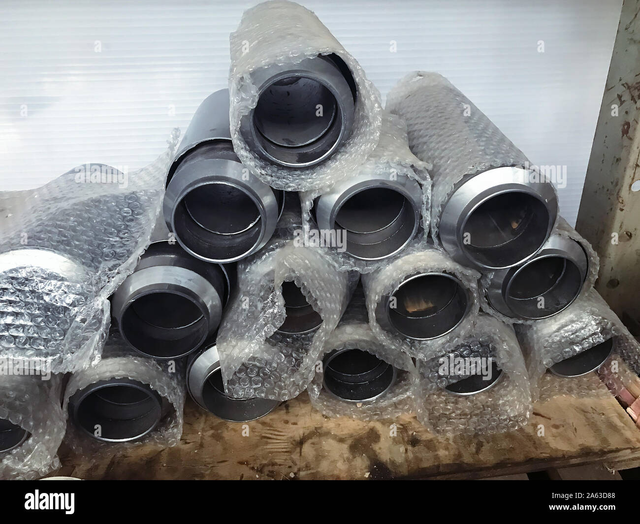 Packed in transparent film bellows on the warehouse table Stock Photo ...