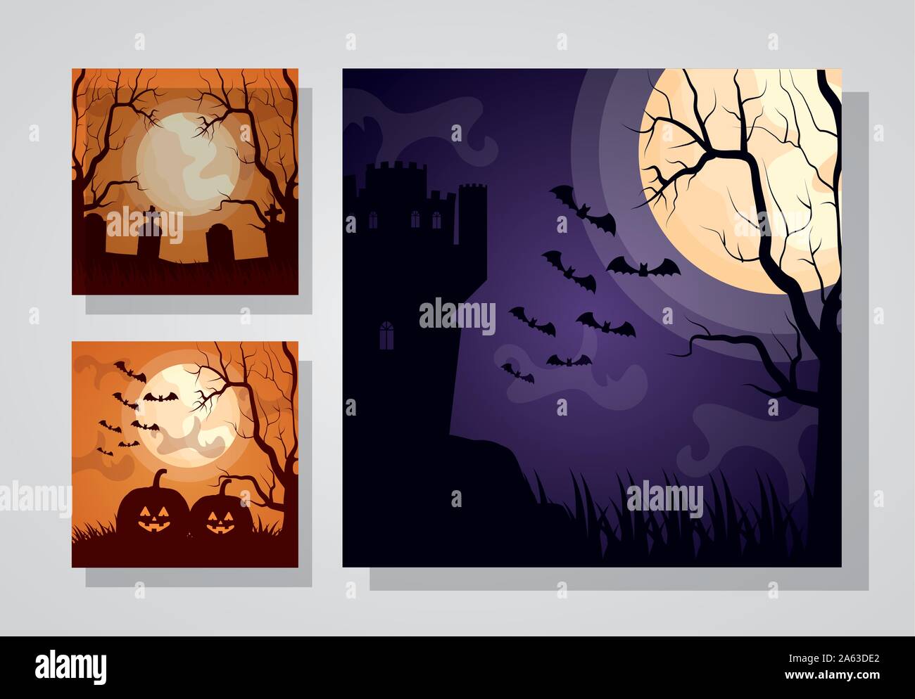 happy halloween set dark scenes Stock Vector Image & Art - Alamy