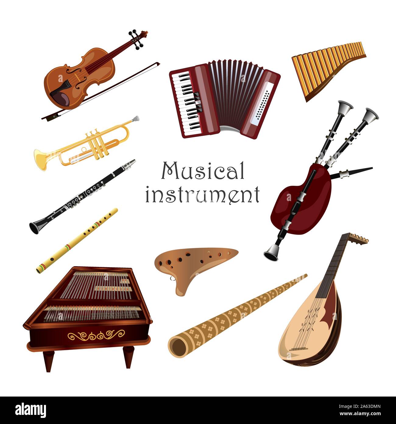 Musical instruments set icons. Illustration isolated on white ...