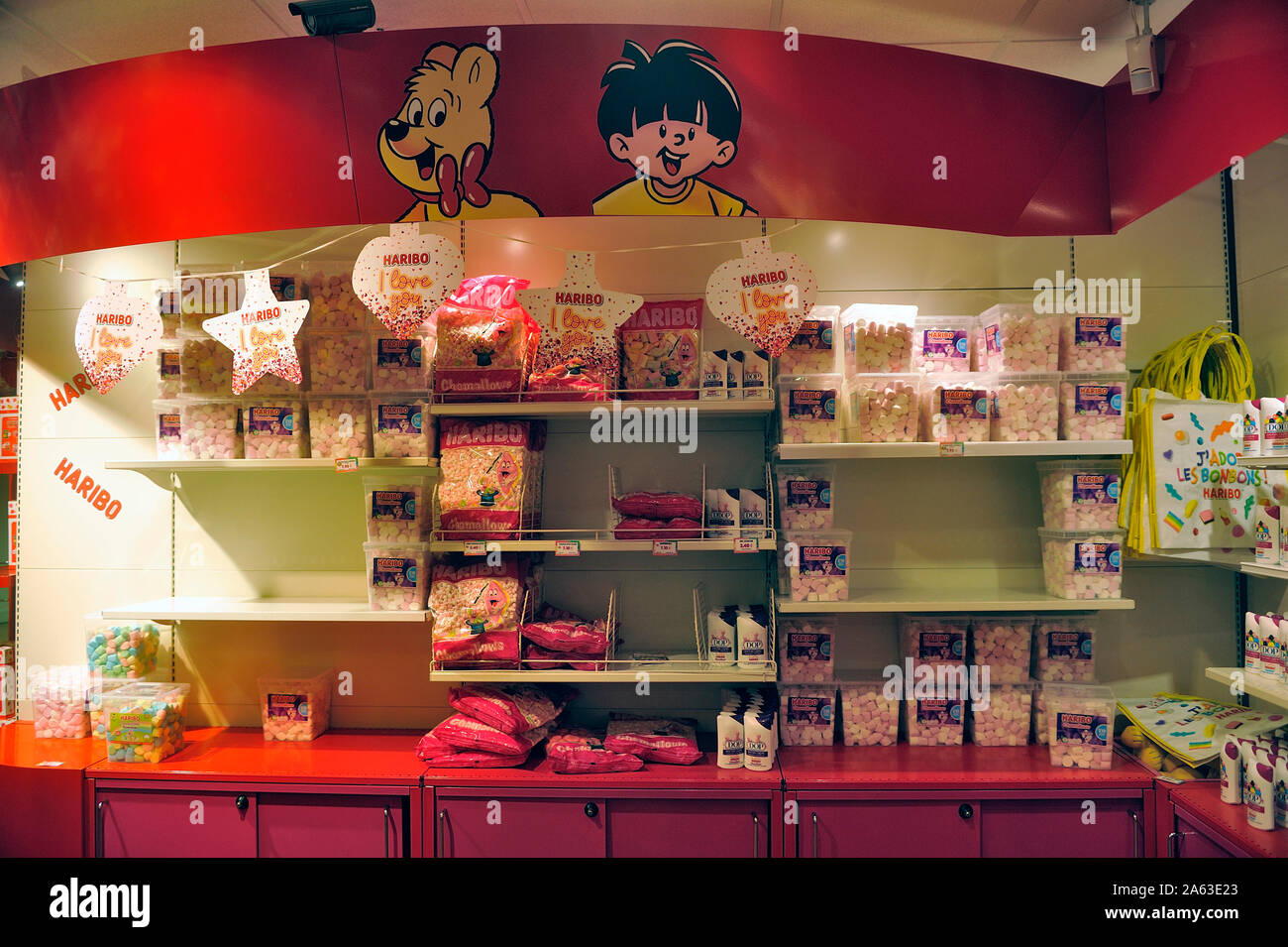 the interior and the shelves of the Haribo shop in Uzes in the French ...