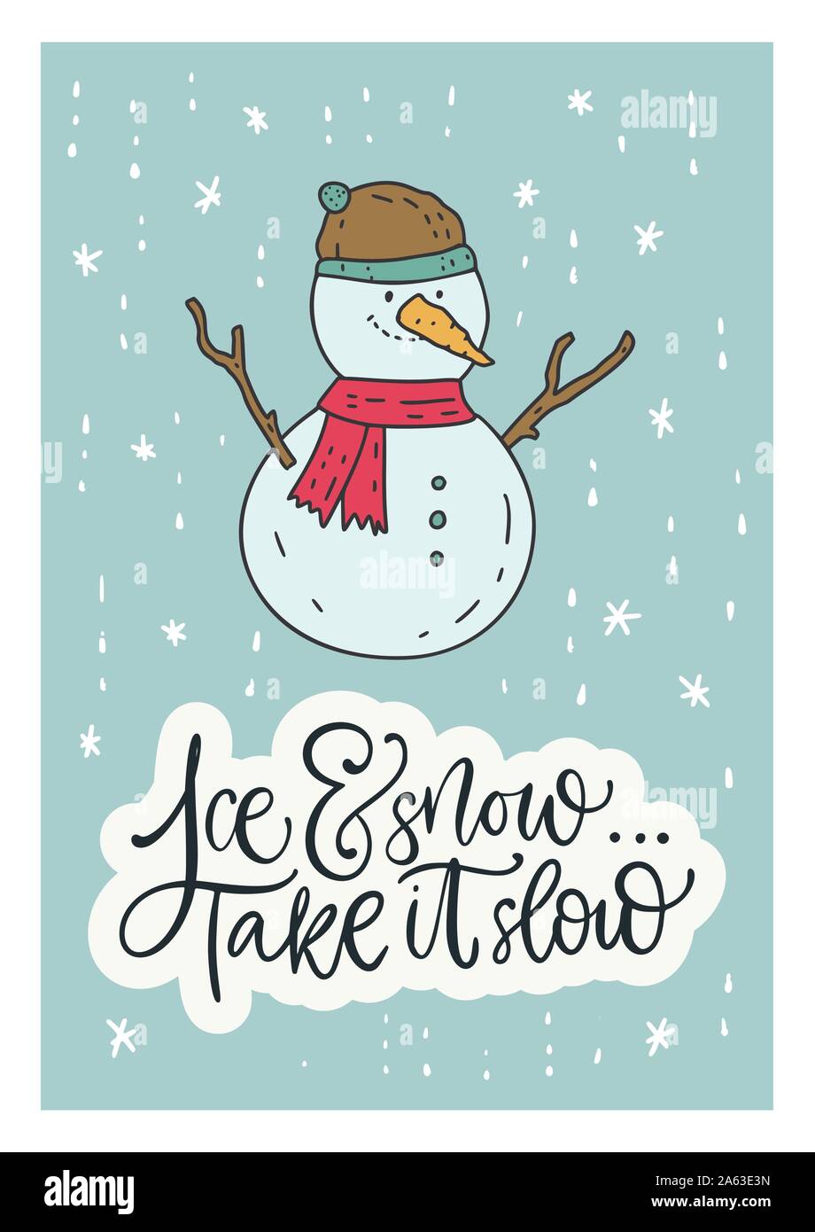 Winter vector card. Hand Drawn Merry Christmas Cartoon Doodle snowman ...