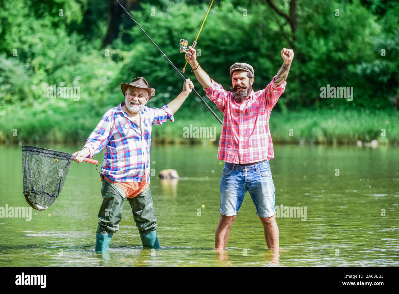 Fisherman with fishing rod. Activity and hobby. Fishing freshwater lake ...