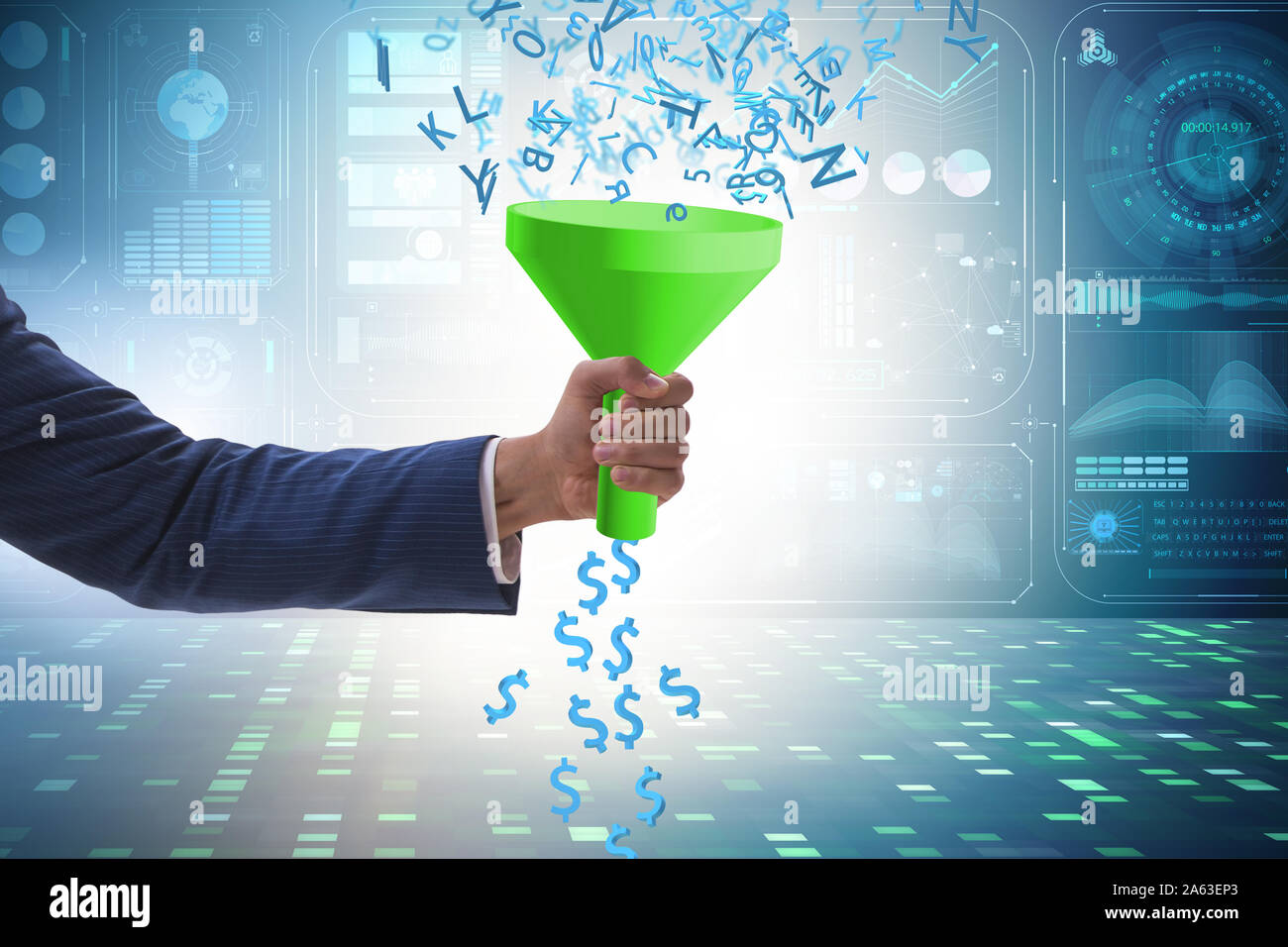 Data monetization concept with the funnel and businessman Stock Photo ...