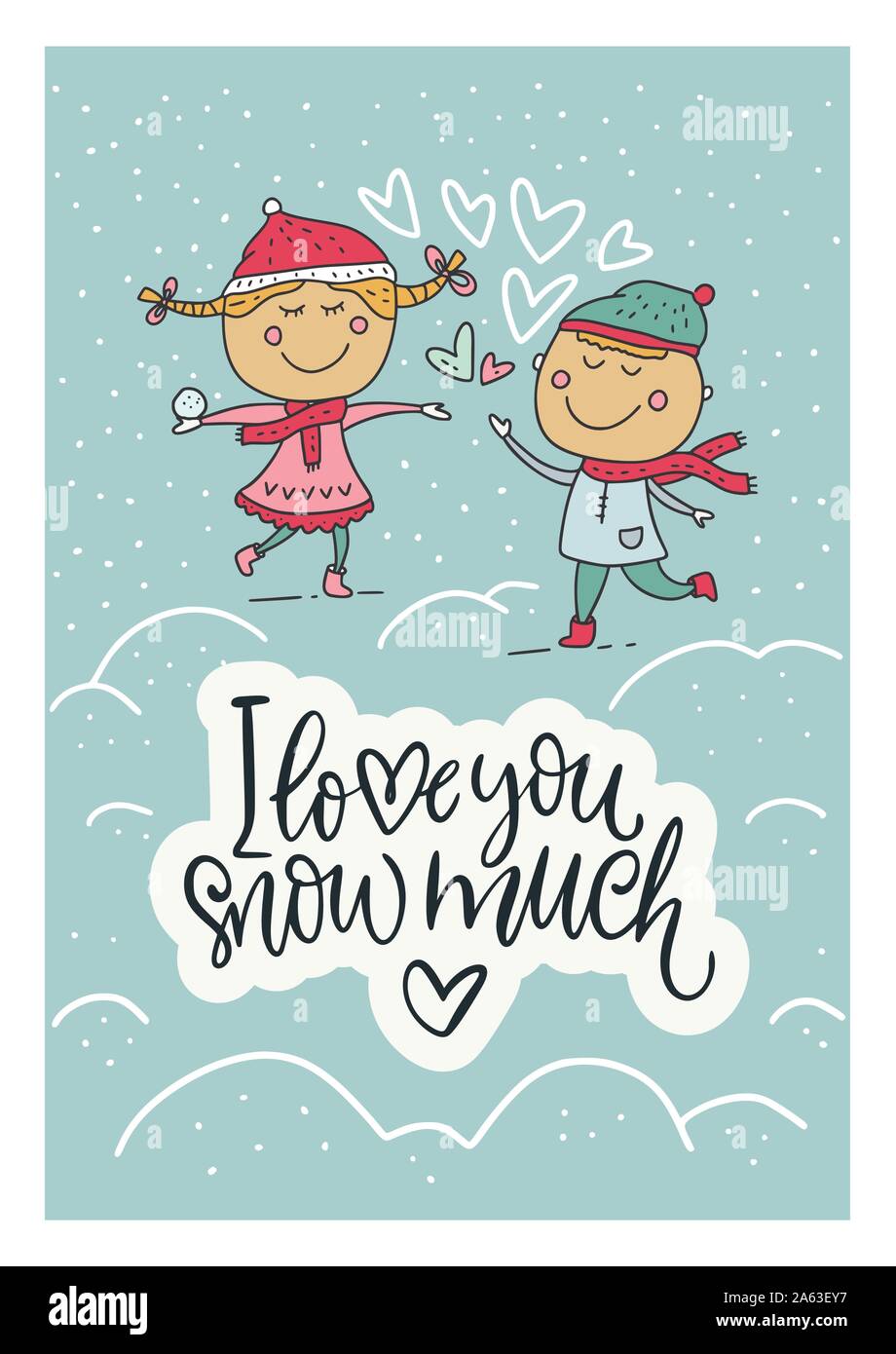 Winter vector card. Hand Drawn Merry Christmas Cartoon Doodle art with ...