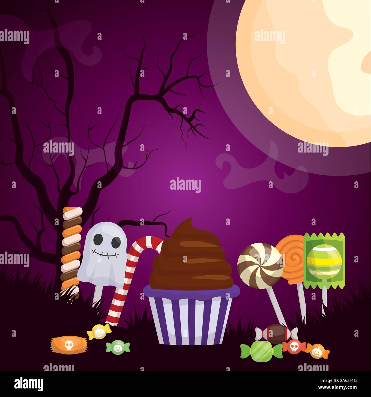 halloween dark scene with set candies Stock Vector Image & Art - Alamy