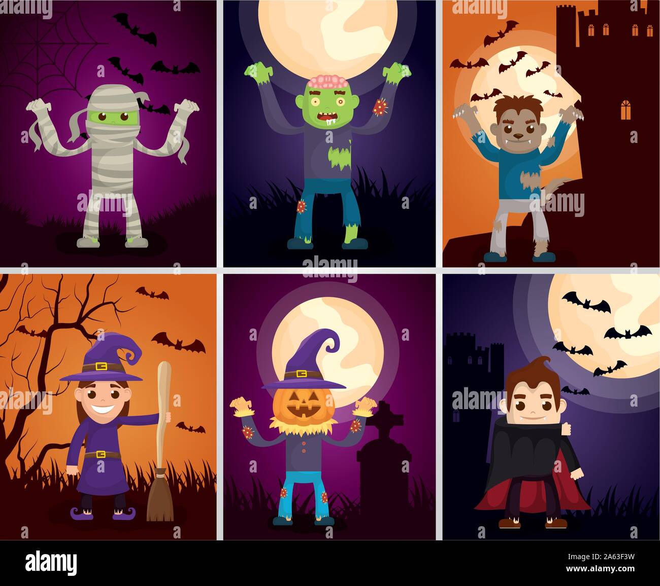 halloween dark scene with monsters characters Stock Vector Image & Art ...