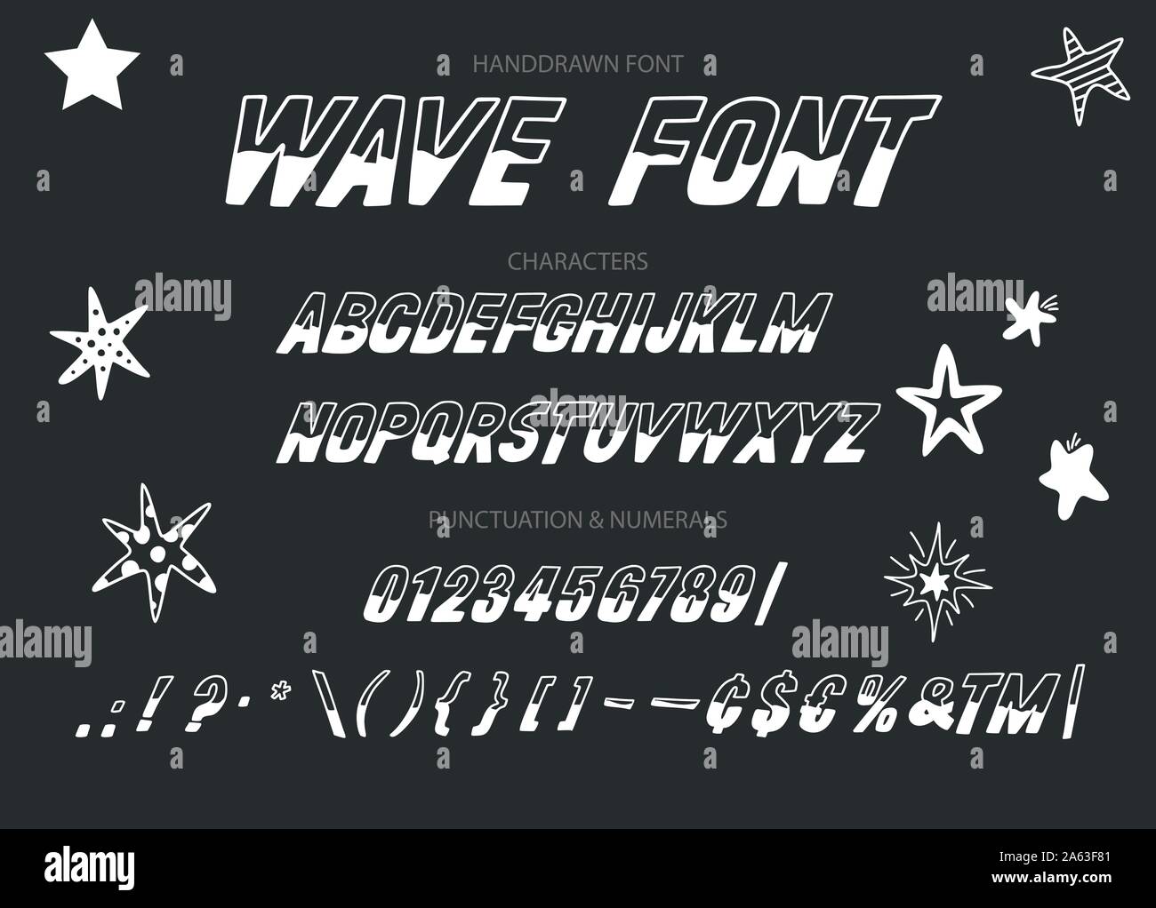 Vector alphabet typeface. Hand drawn modern typeface. Wave font ...