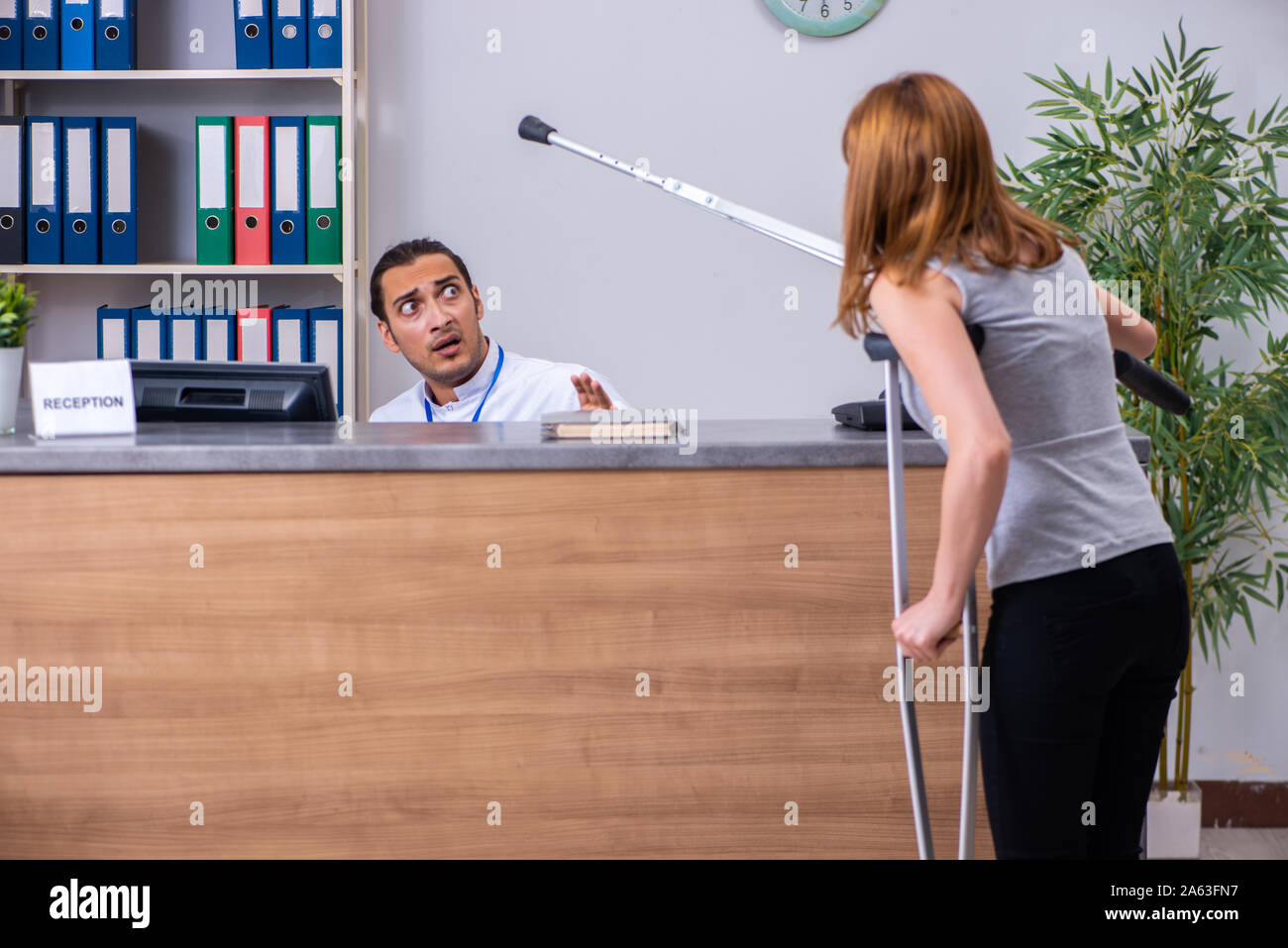 Hospital reception angry hi-res stock photography and images - Alamy