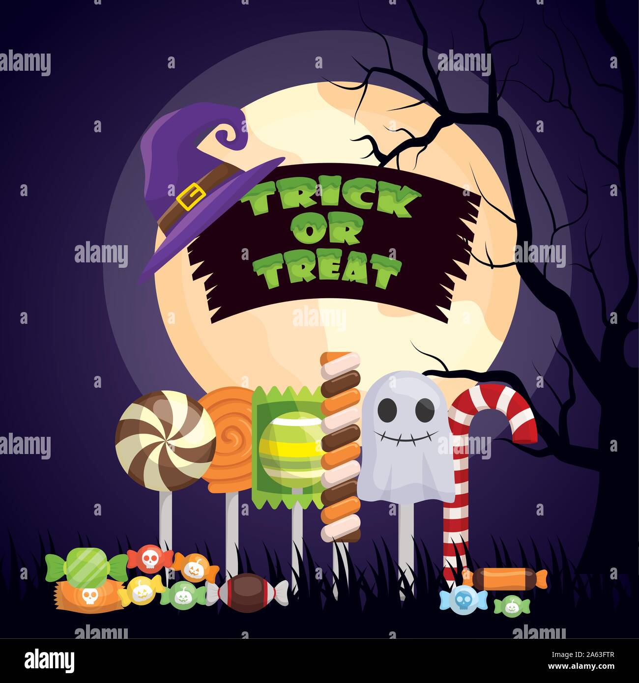 halloween dark scene with set candies Stock Vector Image & Art - Alamy