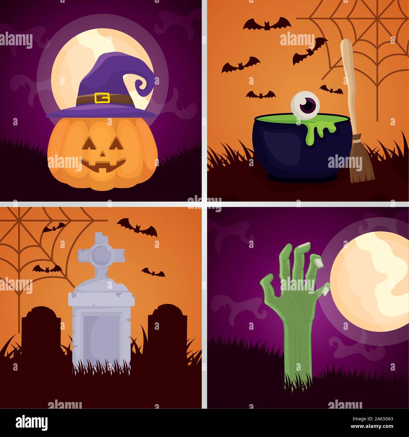 happy halloween set dark scenes Stock Vector Image & Art - Alamy