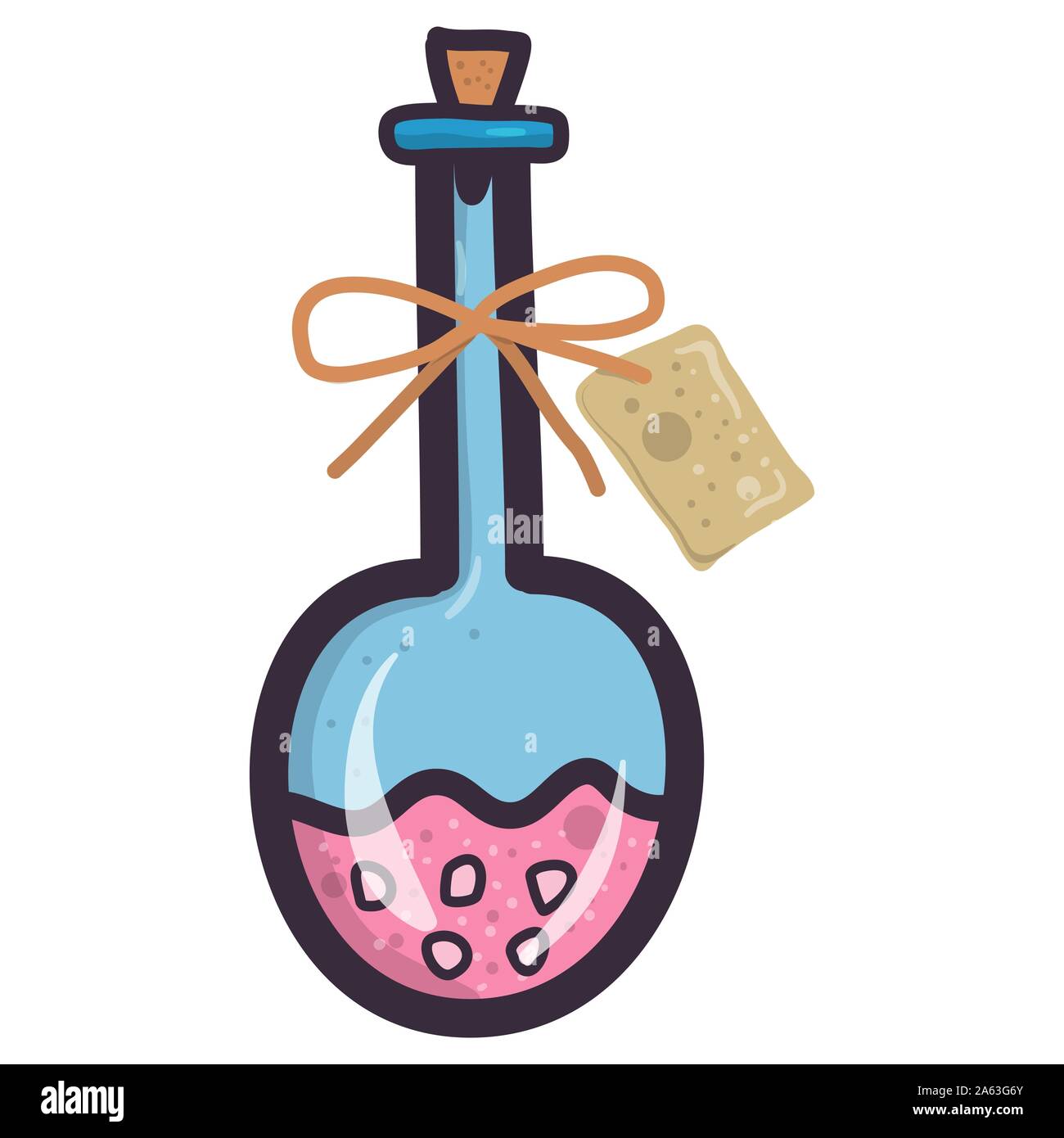 Cartoon illustration with pink witch poison bottle on transparent ...