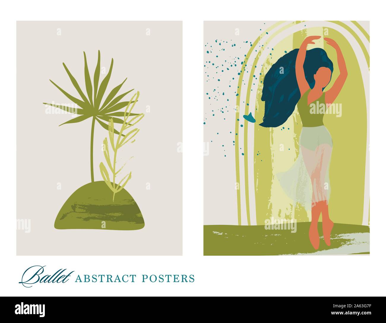 Ballet dancer girl and tropical nature poster set. Ballerina ...