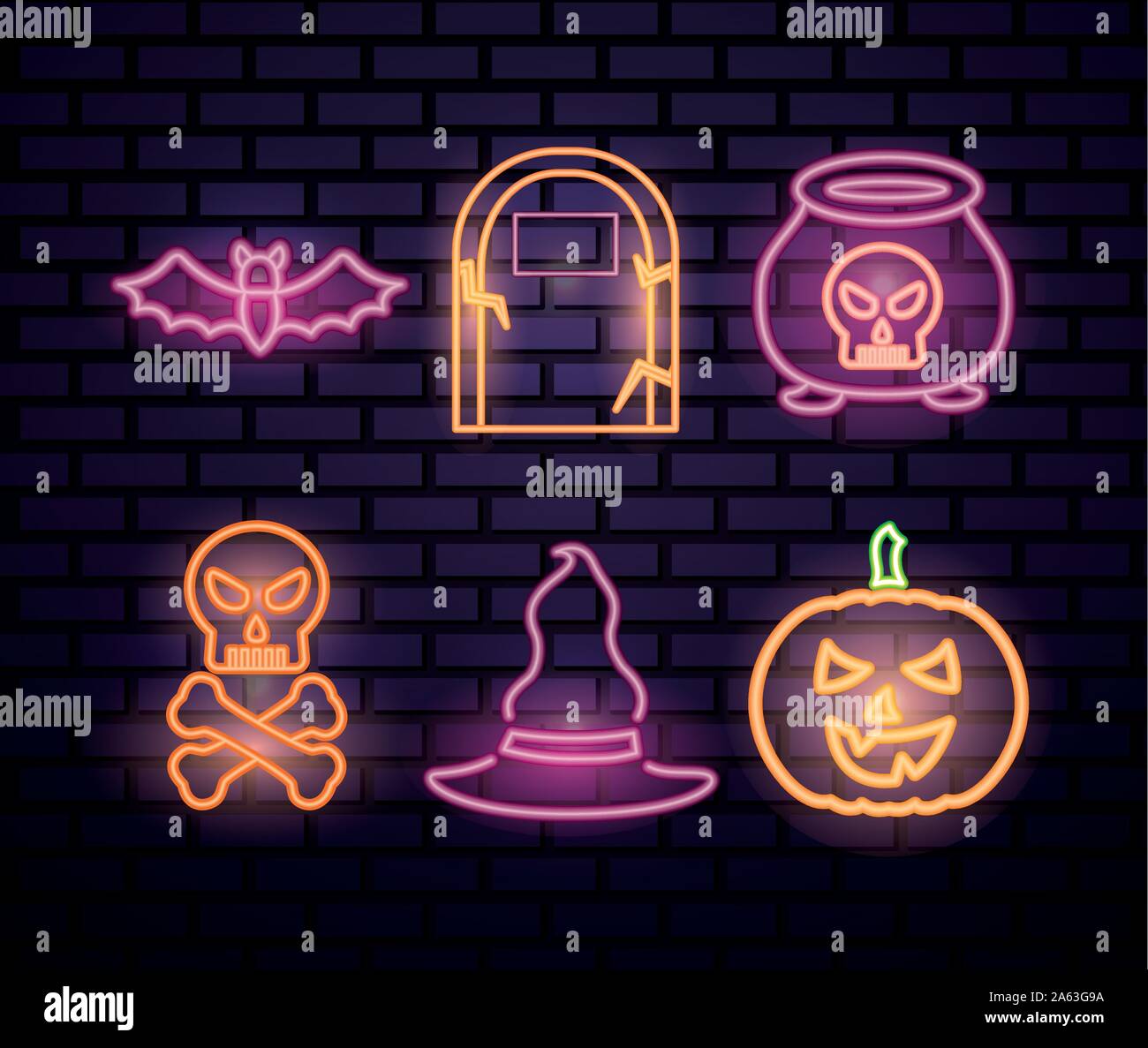 Halloween face neon icons hi-res stock photography and images - Alamy
