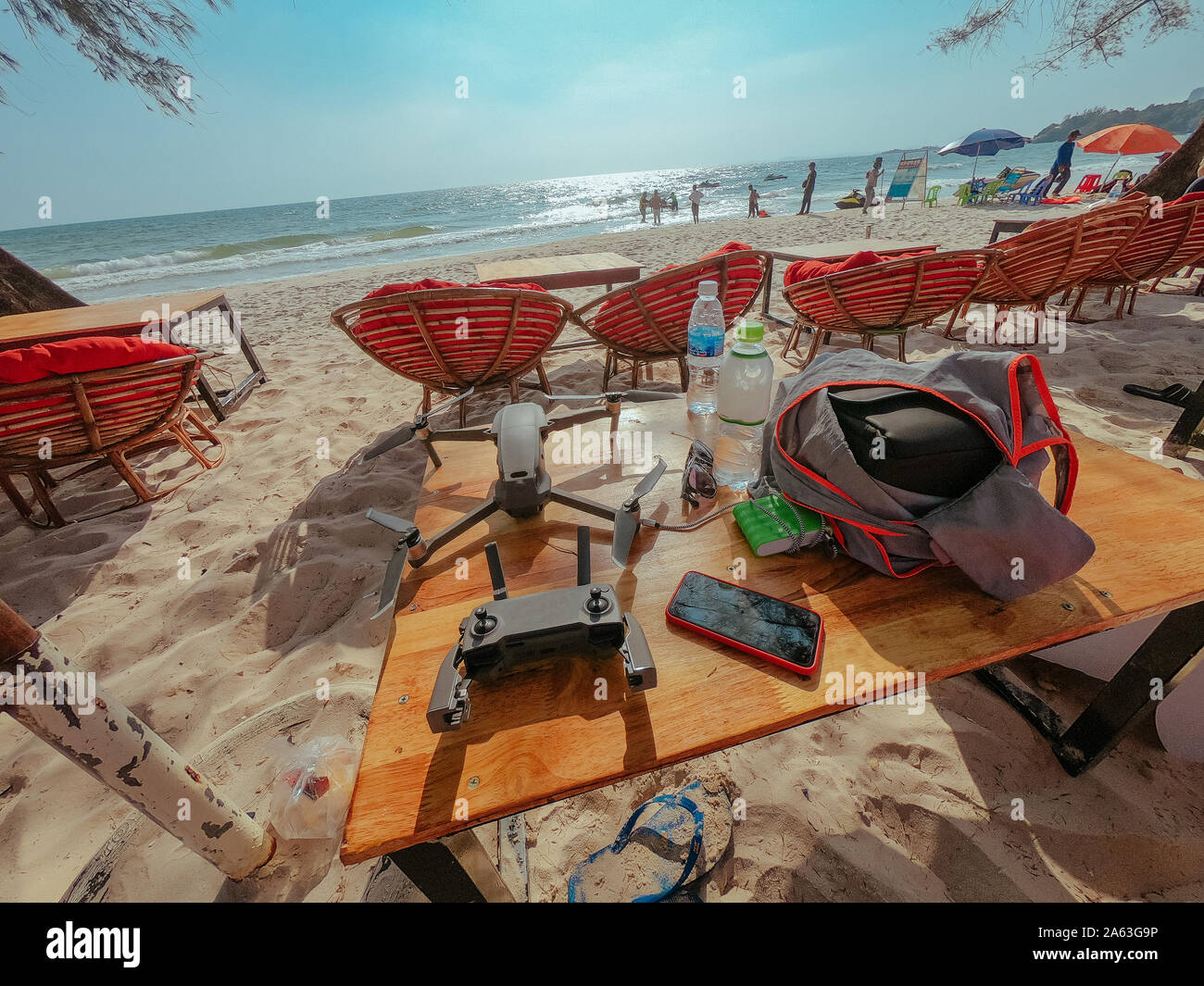 Drone and remote controller on the beach in Cambodia Stock Photo - Alamy