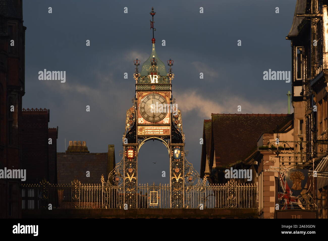 Chester's Eastgate Clock in the Evening Sun Stock Photo - Alamy