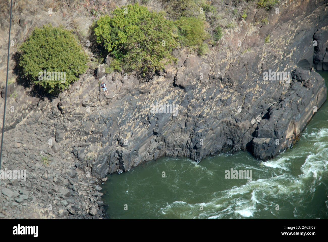 Zip line stretching across gorge, Victoria Falls Bridge, Zimbabwe ...