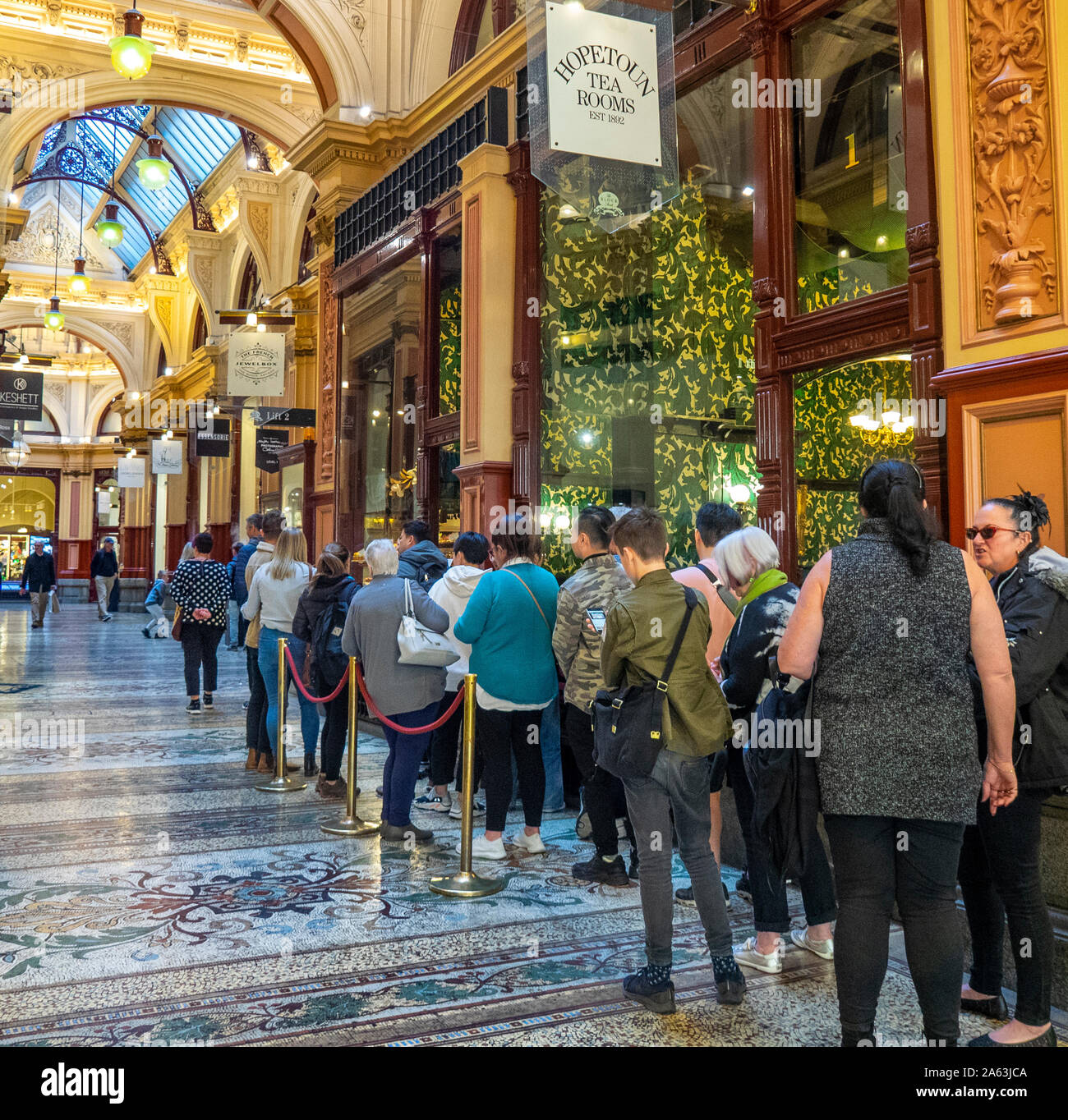 People queuing outside Hopetoun Tea Rooms in the Block Arcade Melbourne ...
