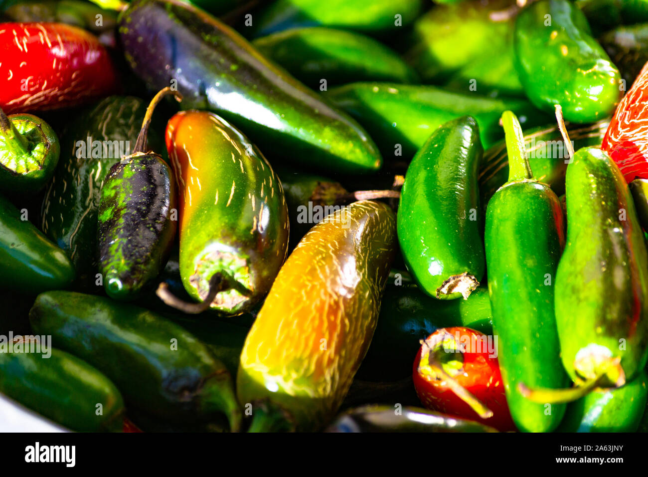 many ripe jalapeno peppers clumped together Stock Photo - Alamy