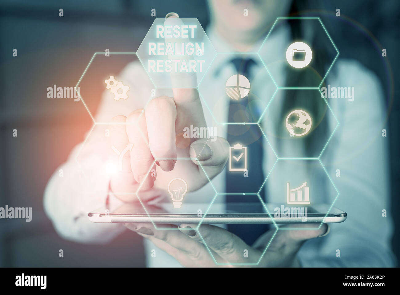 Writing note showing Reset Realign Restart. Business concept for Life ...