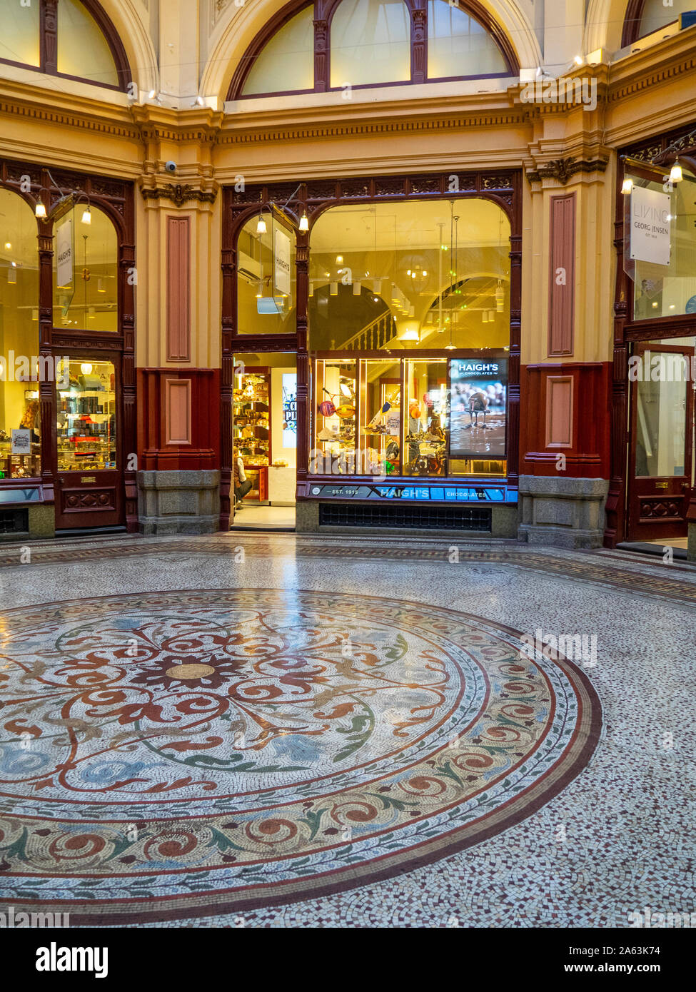 Circular mosaic flooring in the central atrium of the Block Arcade ...