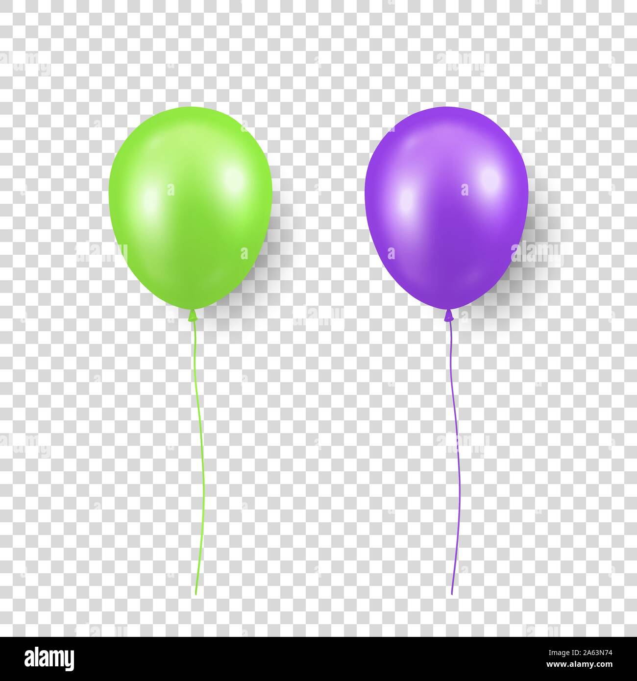 Vector 3d Realistic Glossy Metallic Green and Purple Balloon with ...