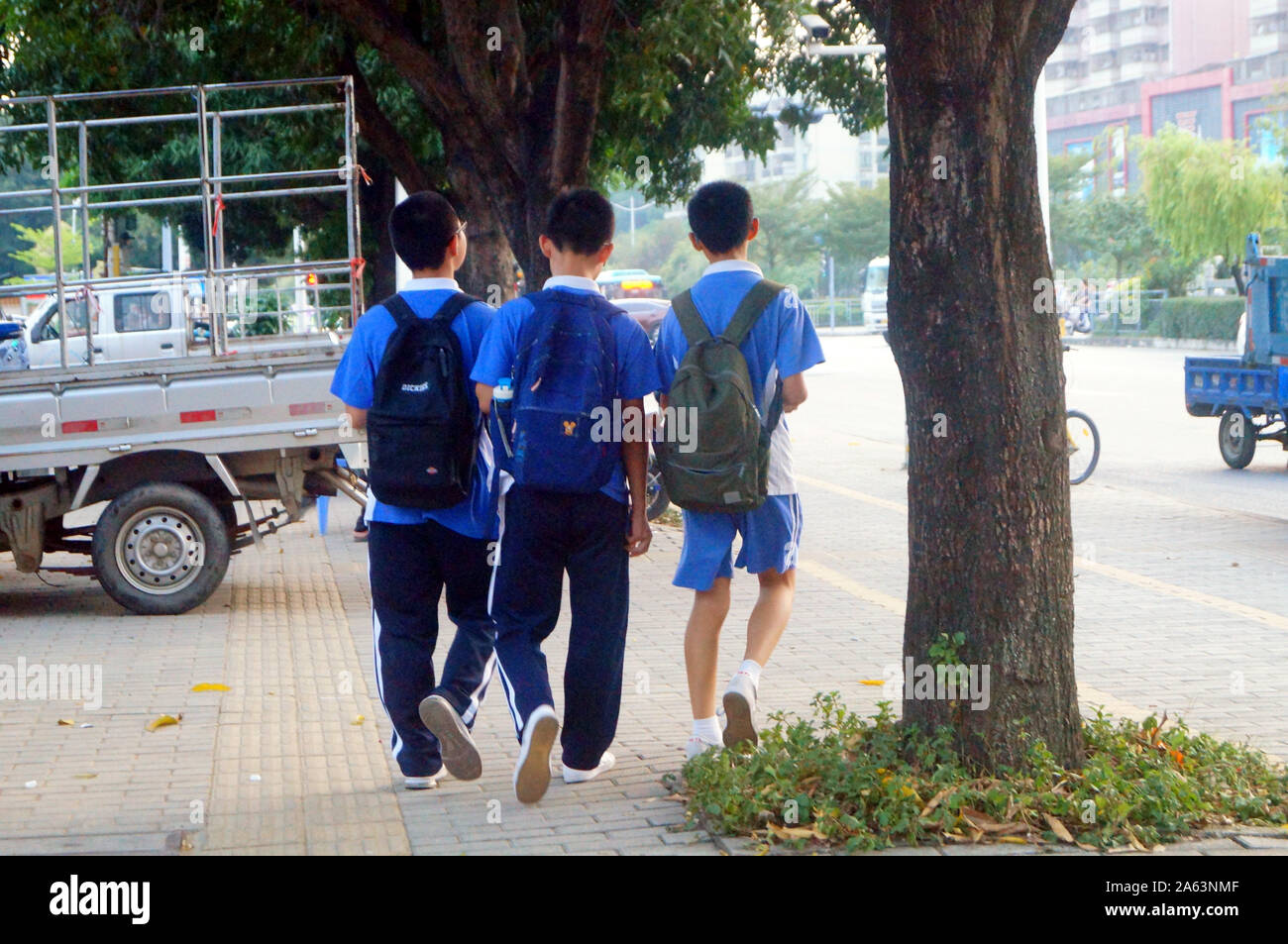 Chinese middle school students walk home after school in the afternoon ...