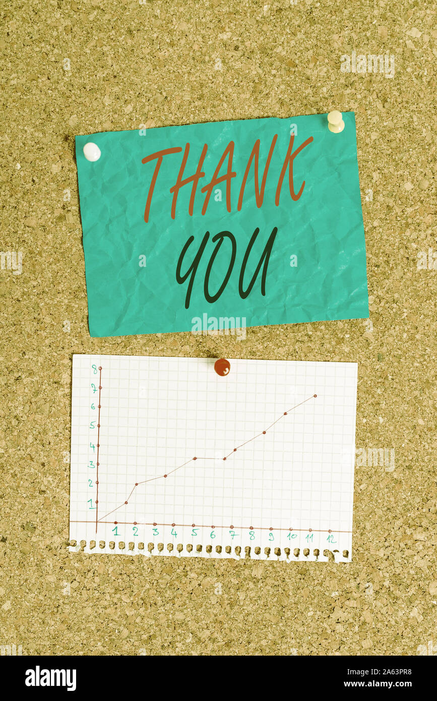 Writing note showing Thank You. Business concept for a polite ...
