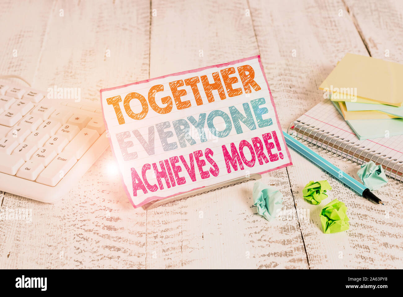 Text sign showing Together Everyone Achieves More. Business photo ...