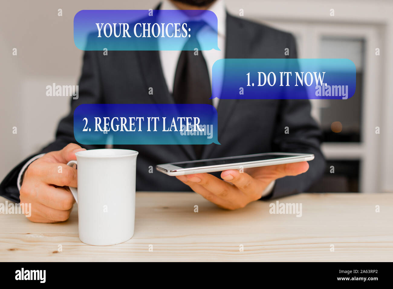 Writing note showing Your Choices 1 Do It Now 2 Regret It Later ...