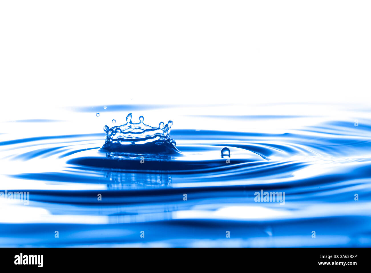 Splash crown shape of drop water in blue tone, blank spce from above to ...