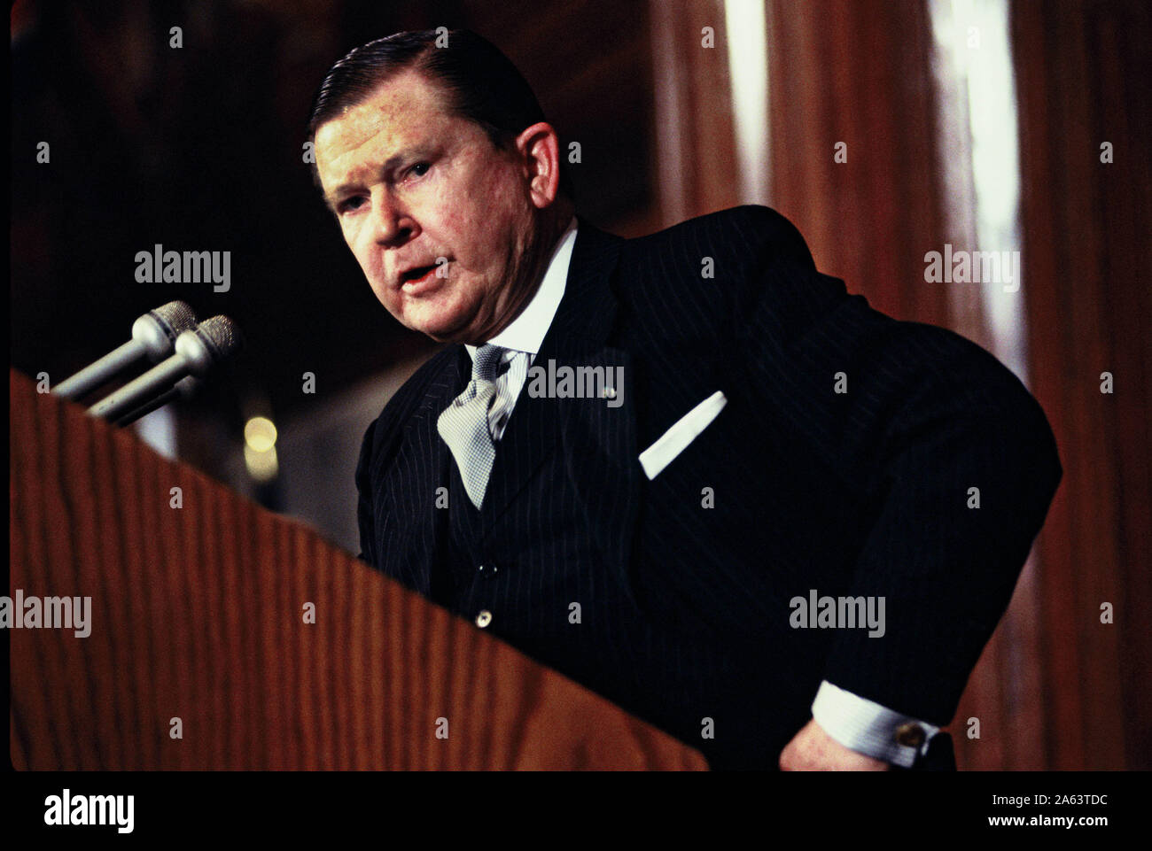 Senator John Tower speaking at the National Press Club on March 1 1989 ...