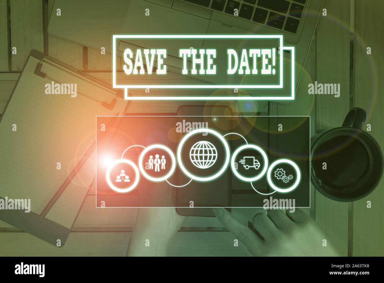 Conceptual hand writing showing Save The Date. Concept meaning remember not schedule anything ...