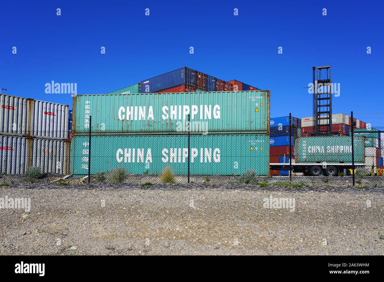 FREMANTLE, AUSTRALIA -3 JUL 2019- View of shipping containers from ...