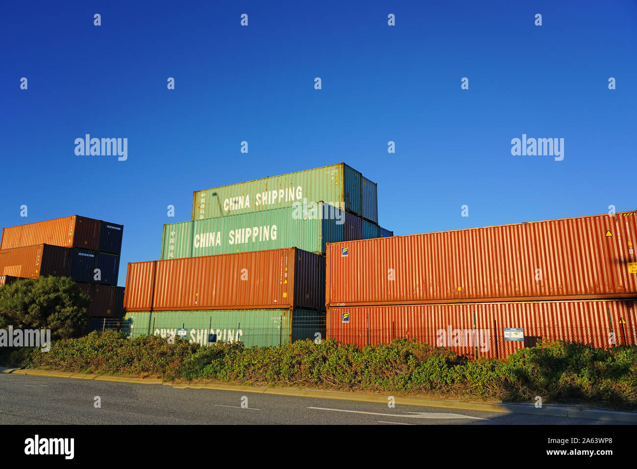 FREMANTLE, AUSTRALIA -3 JUL 2019- View of shipping containers from ...