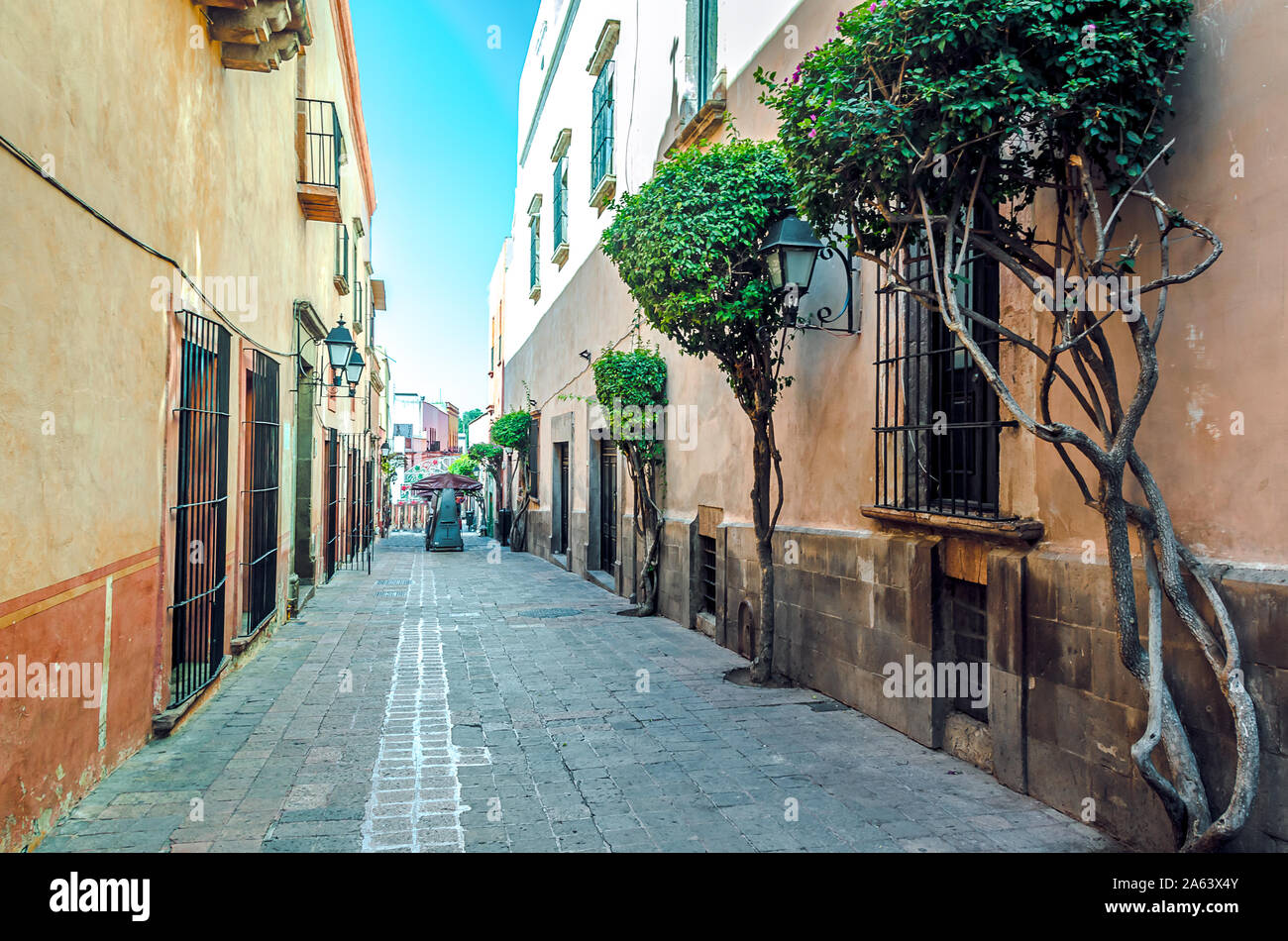 Old town street in the historic center of Querétaro, Mexico Stock Photo ...