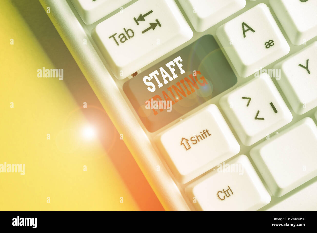 Writing note showing Staff Training. Business concept for program that ...