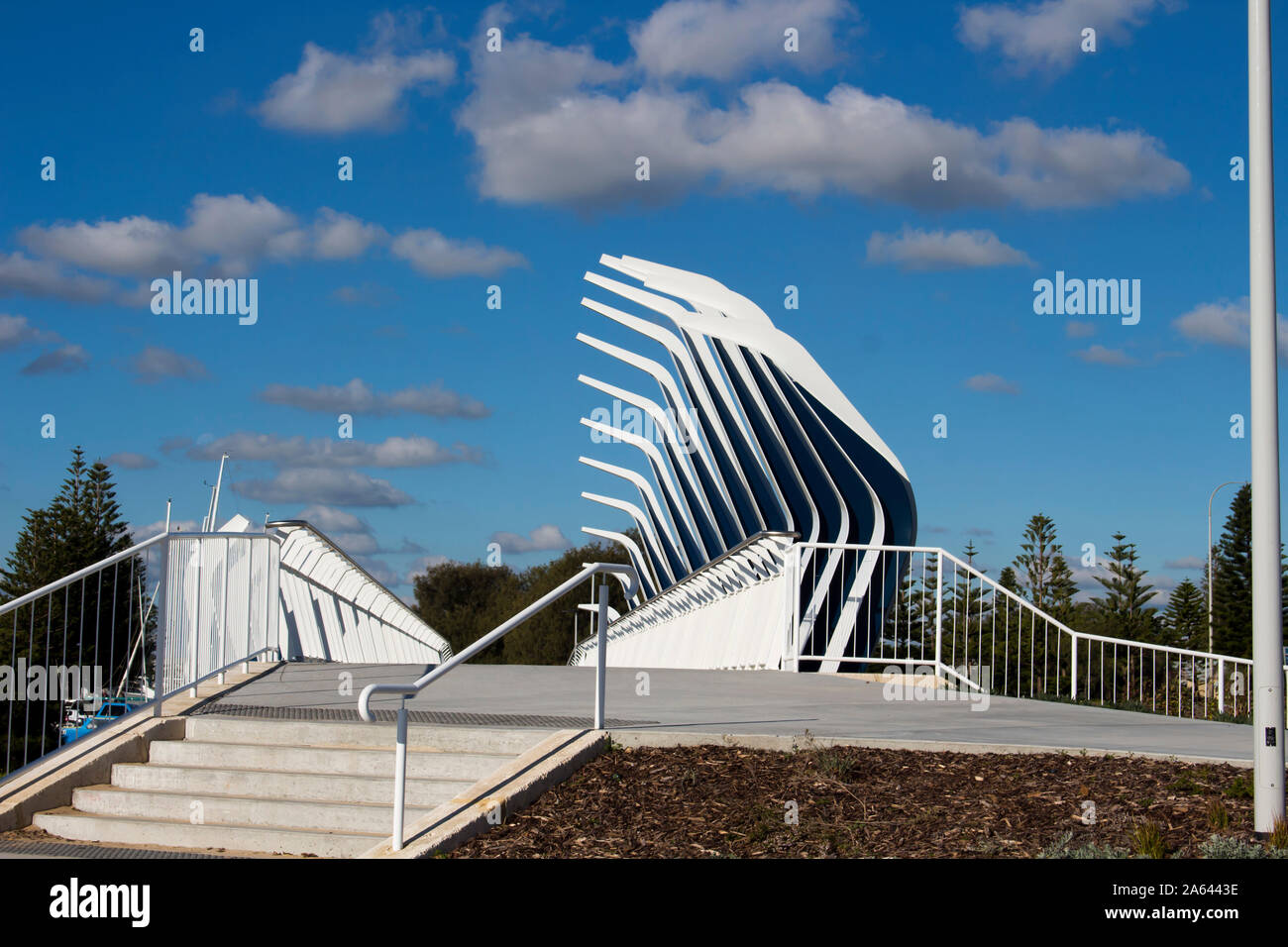 Approach to the new curved Koombana Bay Footbridge in Bunbury, Western ...