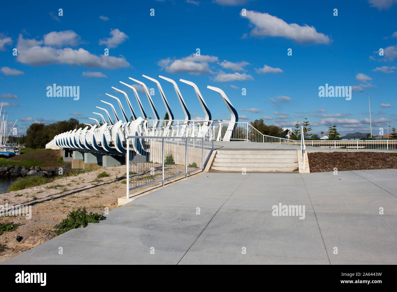 Approach to the new curved Koombana Bay Footbridge in Bunbury, Western ...