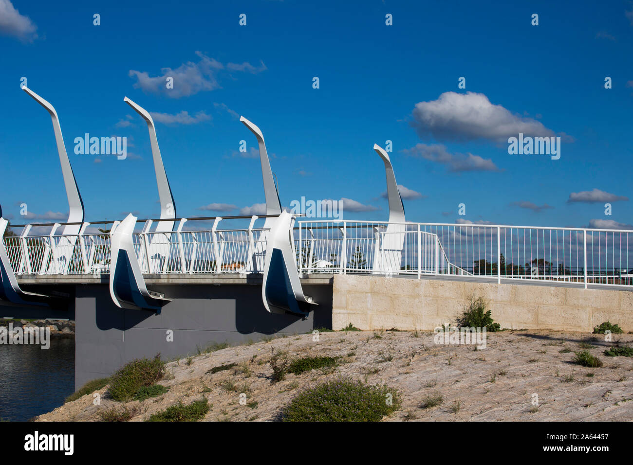Approach to the new curved Koombana Bay Footbridge in Bunbury, Western ...