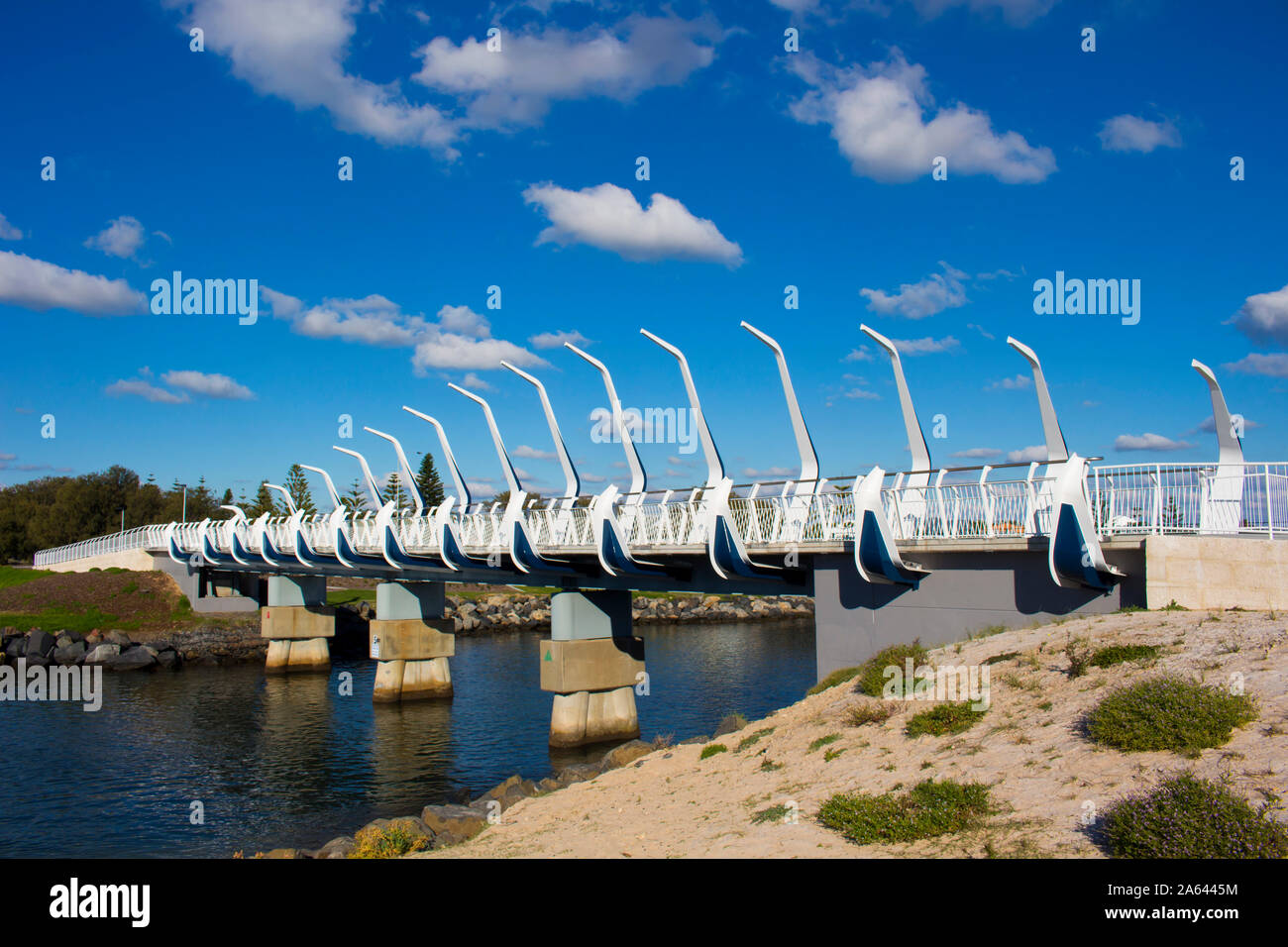 Approach to the new curved Koombana Bay Footbridge in Bunbury, Western ...
