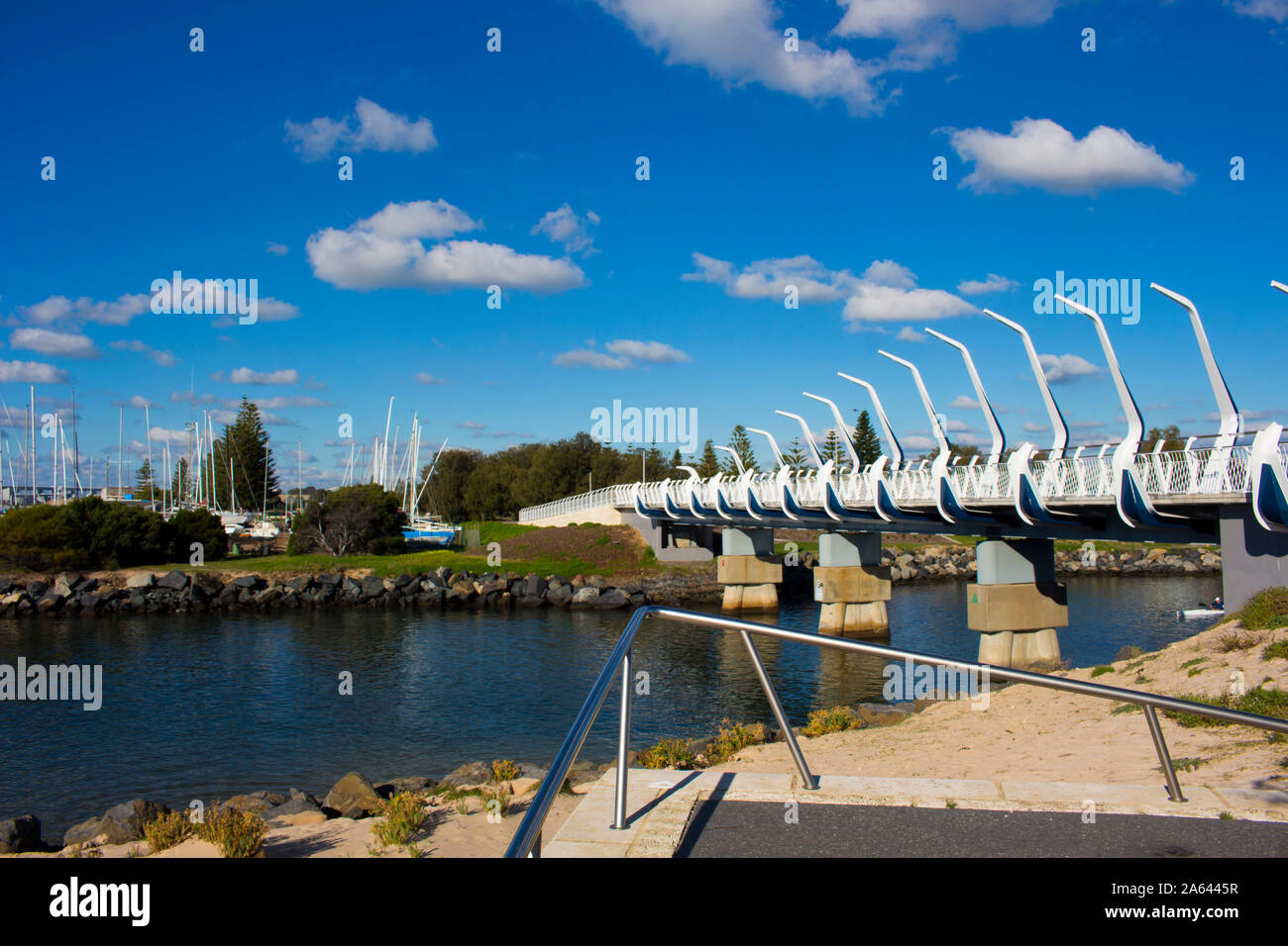 Approach to the new curved Koombana Bay Footbridge in Bunbury, Western ...