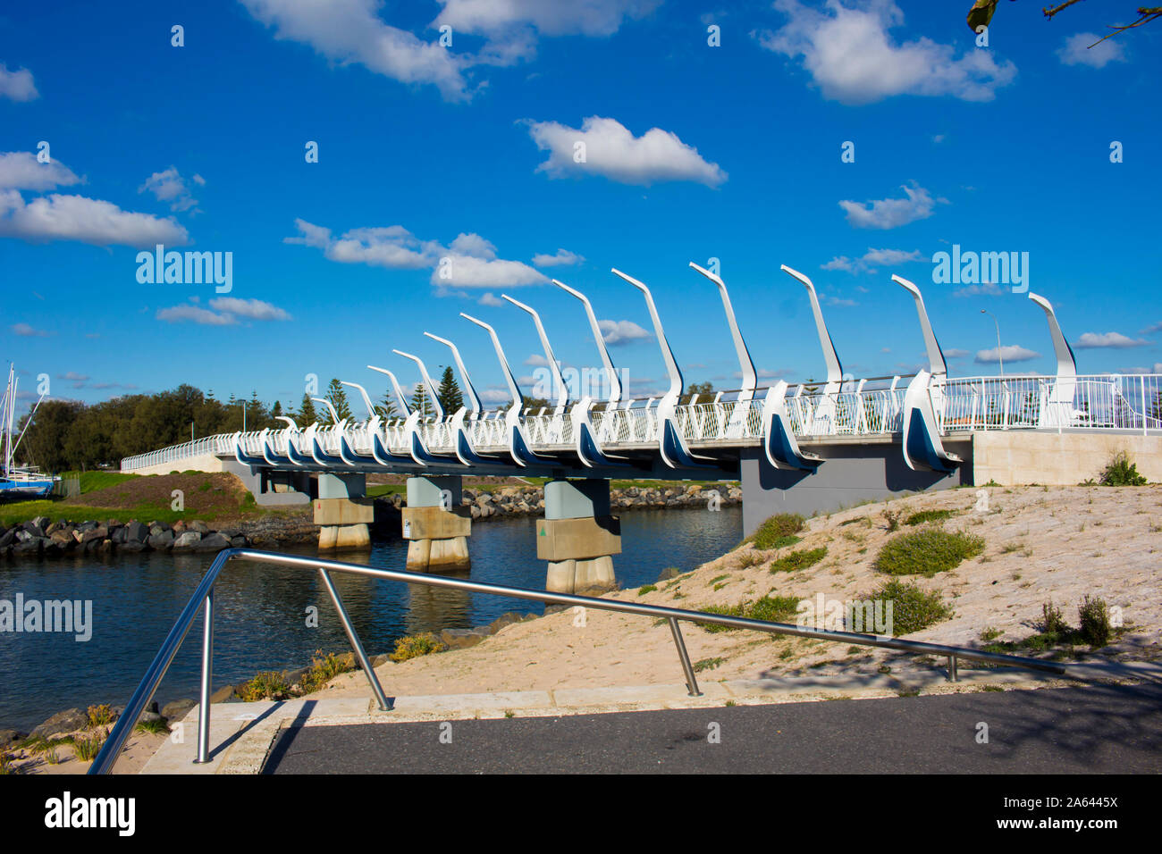 Approach to the new curved Koombana Bay Footbridge in Bunbury, Western ...