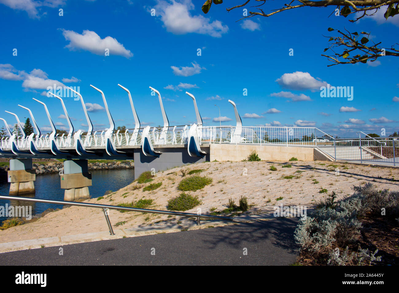 Approach to the new curved Koombana Bay Footbridge in Bunbury, Western ...